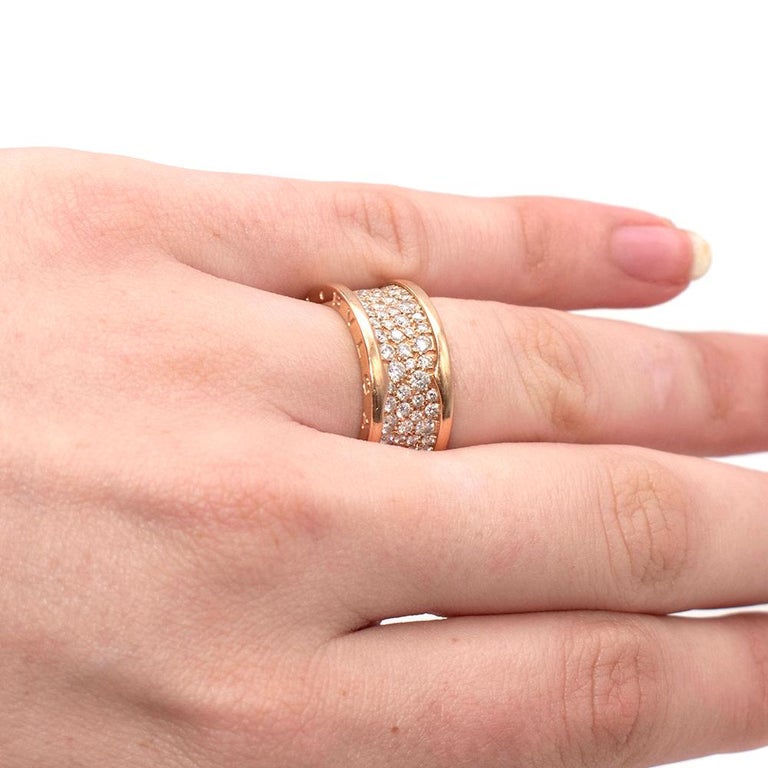 Bvlgari 18k Rose Gold Pave Diamond B.Zero1 Ring - Size 7 at 1stDibs