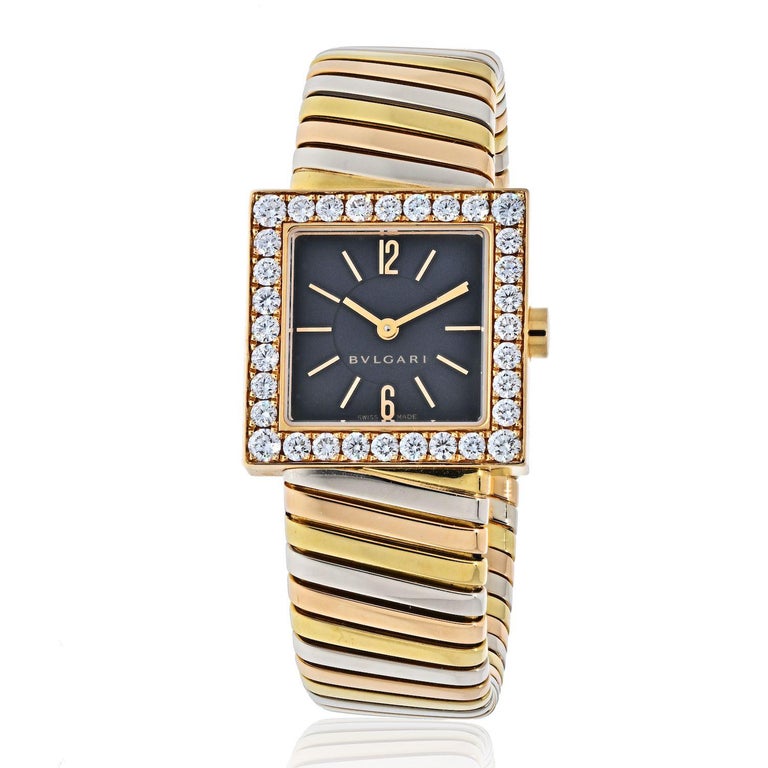 Bvlgari 18K Tri Color Square Diamond Bezel Tubogas SQ 222 T Wristwatch ...