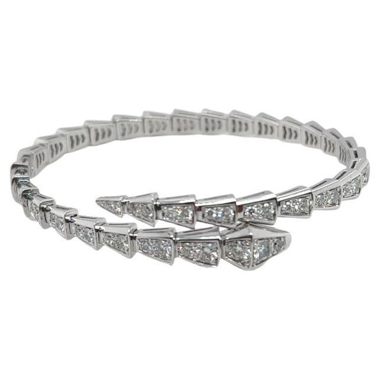 Bvlgari 18k White Gold and Diamond Serpenti Viper Bracelet For Sale at ...