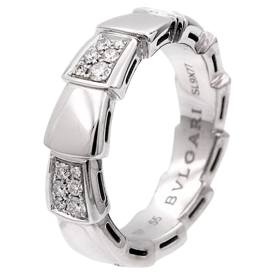 Bvlgari 18K White Gold Serpenti Viper Diamond .41ct Ring Size 55 6mm ...