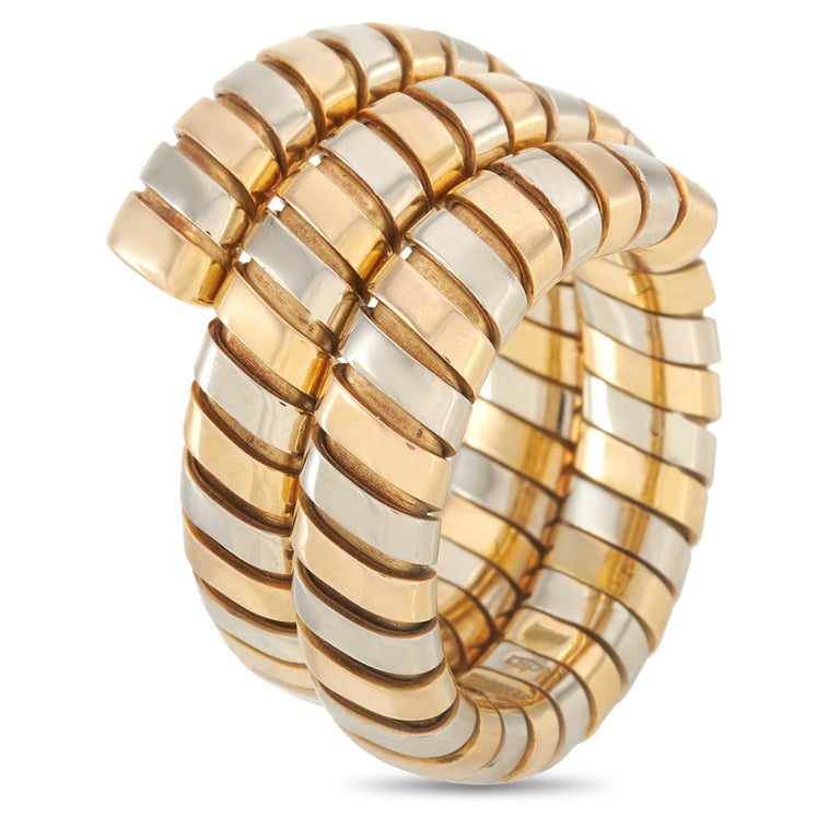 Bvlgari 18 Karat Yellow and White Gold Spiral Tubogas Ring at 1stDibs