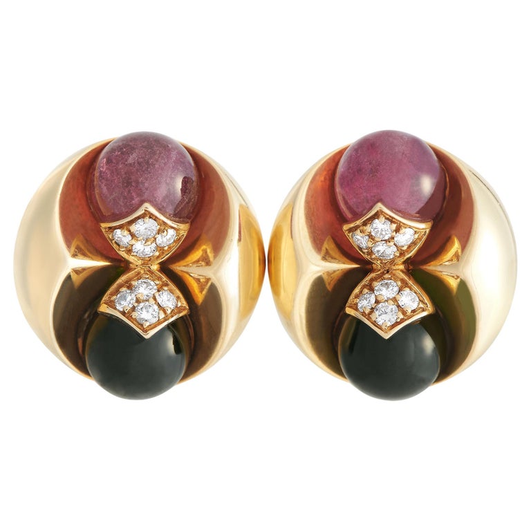 Bvlgari 18K Yellow Gold 0.30 Ct Diamond and Tourmaline Clip-On Earrings ...