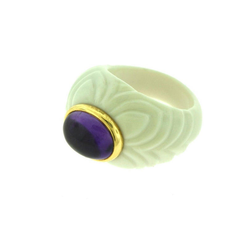 Bvlgari 18 Karat Yellow Gold Cabochon Oval Amethyst and Porcelain ...