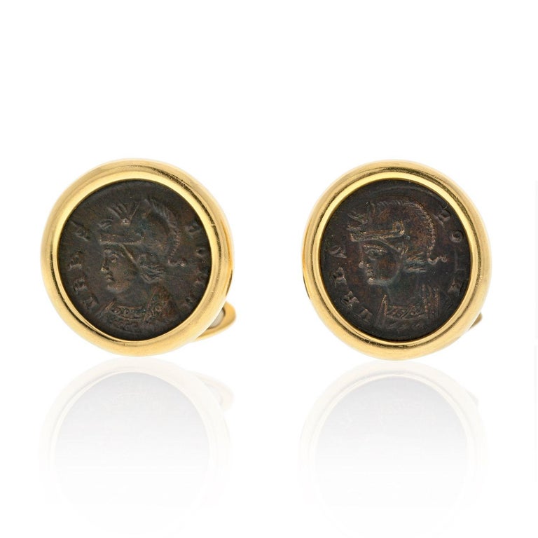 Bvlgari 18k Yellow Gold Coin Cufflinks For Sale at 1stDibs