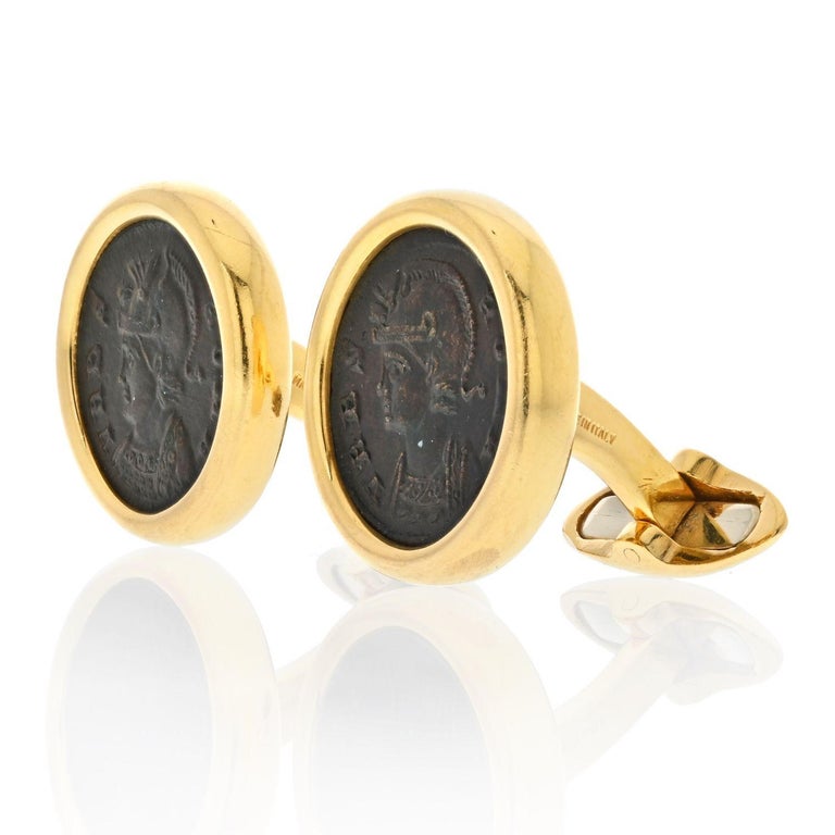 Bvlgari 18k Yellow Gold Coin Cufflinks For Sale at 1stDibs