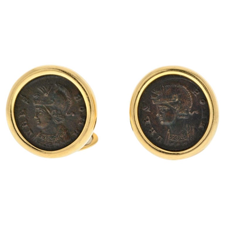 Bvlgari 18k Yellow Gold Coin Cufflinks For Sale at 1stDibs