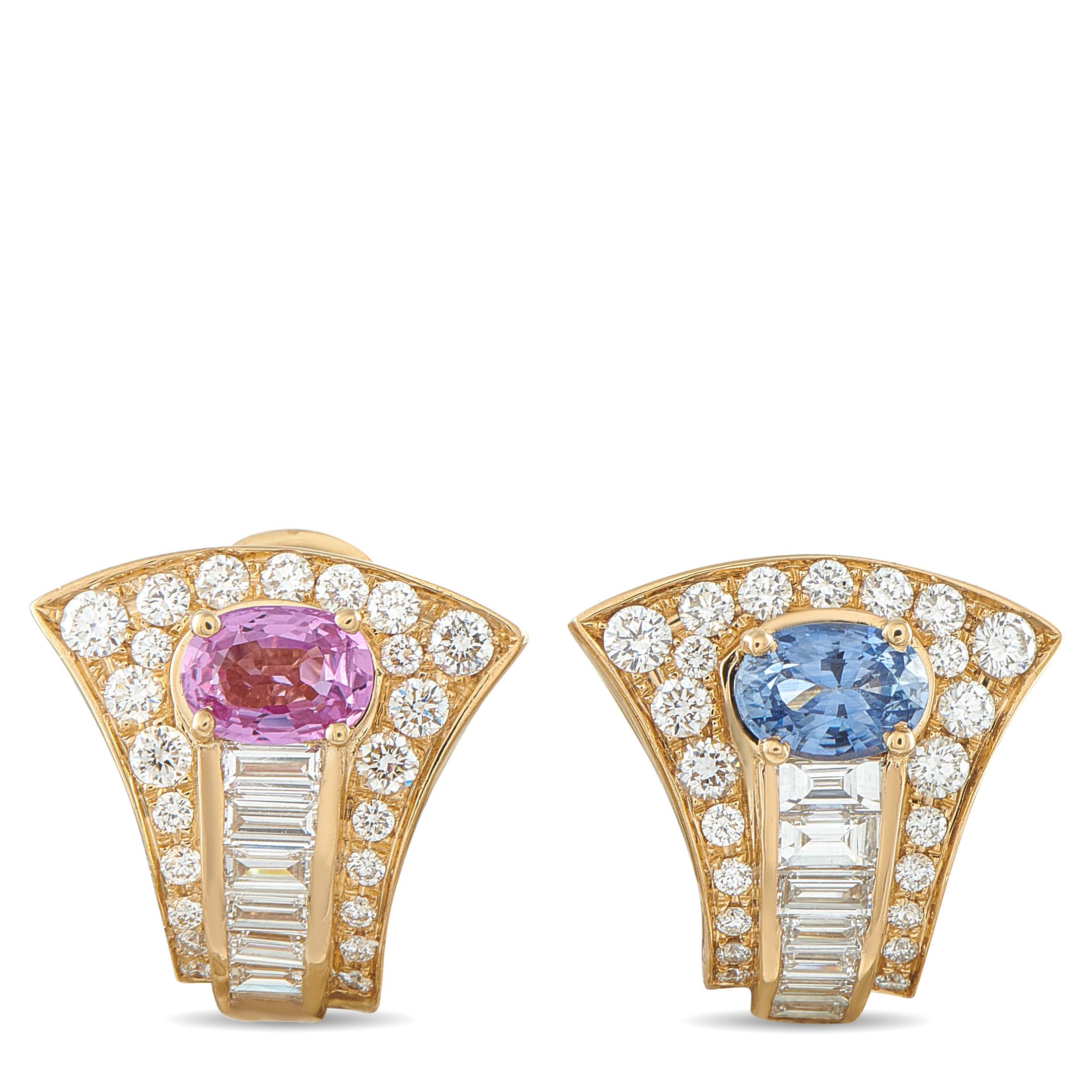 Bvlgari 18K Yellow Gold Diamond and Sapphire Clip-On Earrings For Sale ...