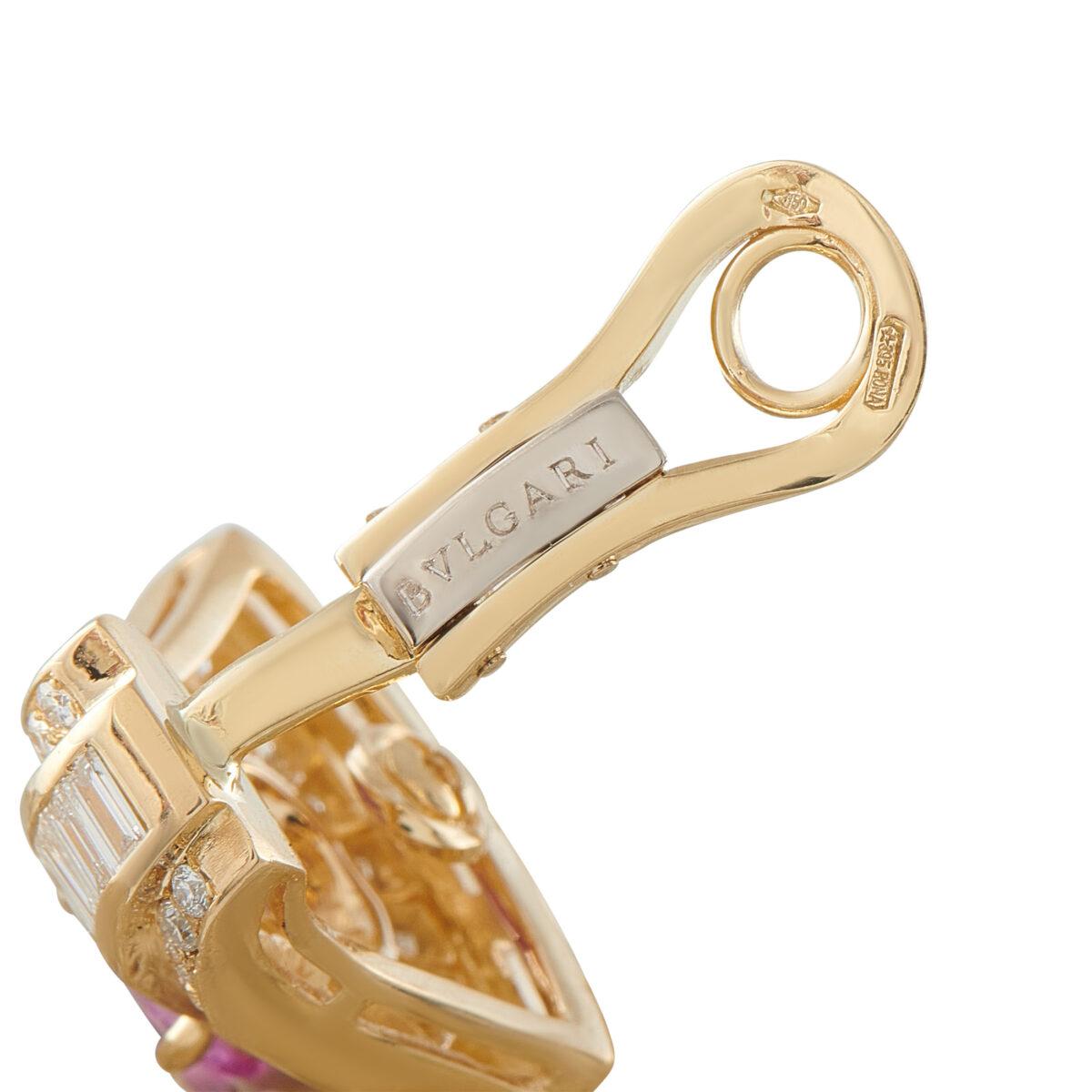 Bvlgari 18K Yellow Gold Diamond and Sapphire Clip-On Earrings For Sale ...
