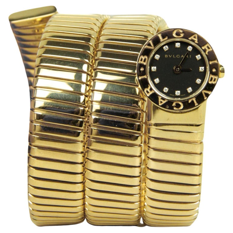 Bvlgari 18k Yellow Gold and Diamond Serpenti Tubogas Snake Watch w ...