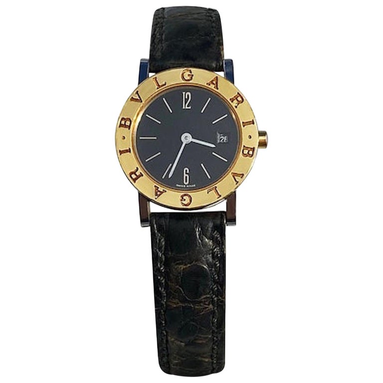 Bvlgari BB26 SLG Gold Dial Black Leather Strap Watch Unisex Bvlgari ...