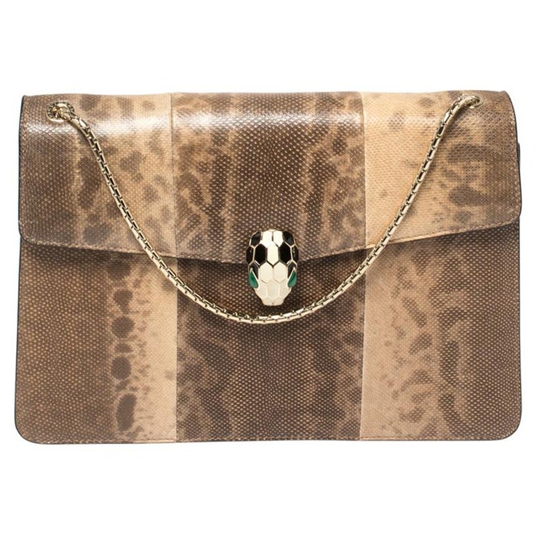 Bvlgari Beige/Brown Karung Medium Serpenti Forever Flap Shoulder Bag at ...