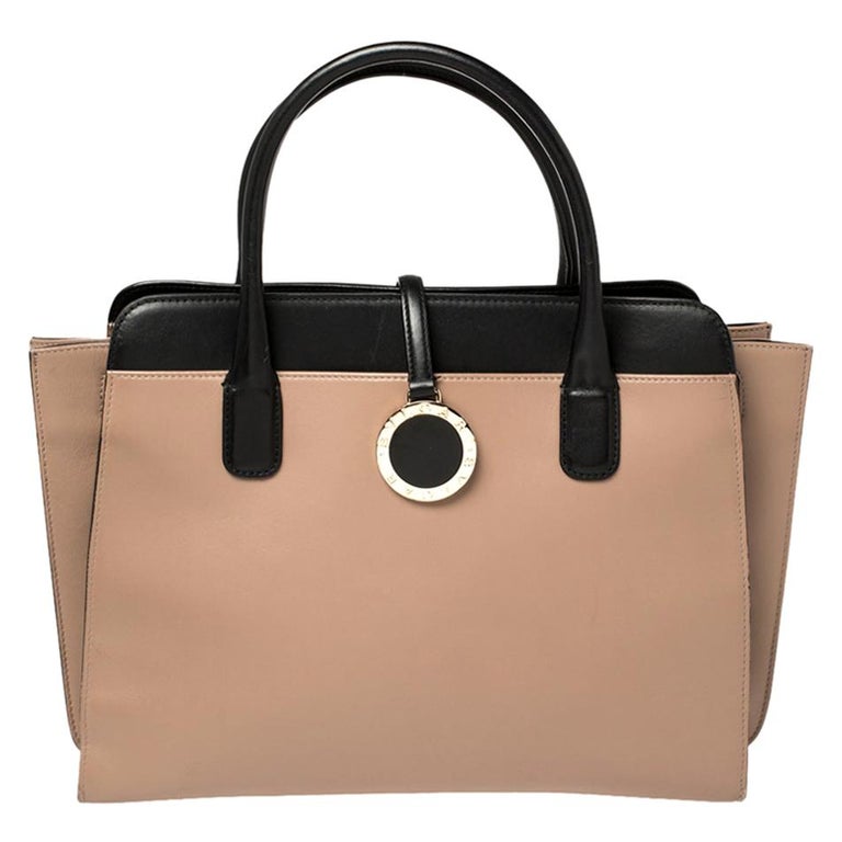 Bvlgari Black Beige Leather Alba Tote at 1stDibs
