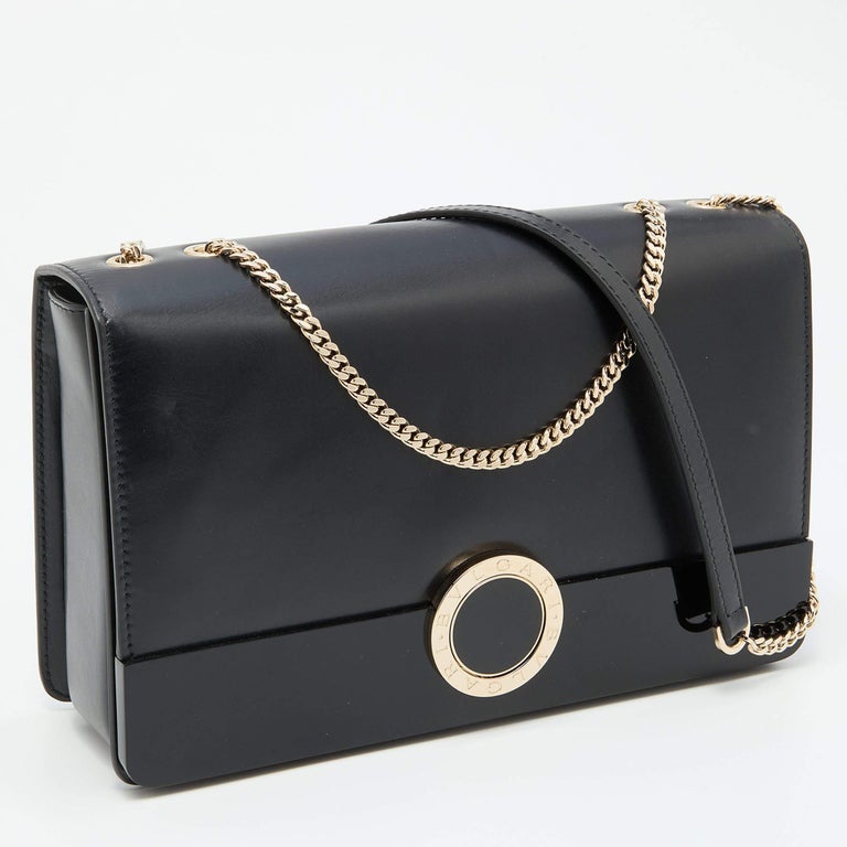 Bvlgari Black Leather and Perspex Medium Flap Crossbody Bag at 1stDibs
