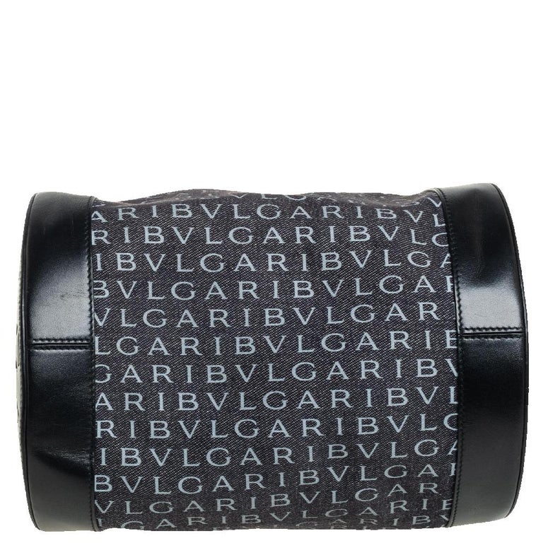 Bvlgari Black Macadam Denim and Leather Cylinder Bag at 1stDibs ...