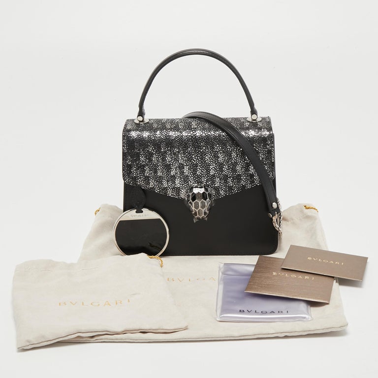 Bvlgari Black/Silver Stingray and Leather Serpenti Forever Top Handle ...