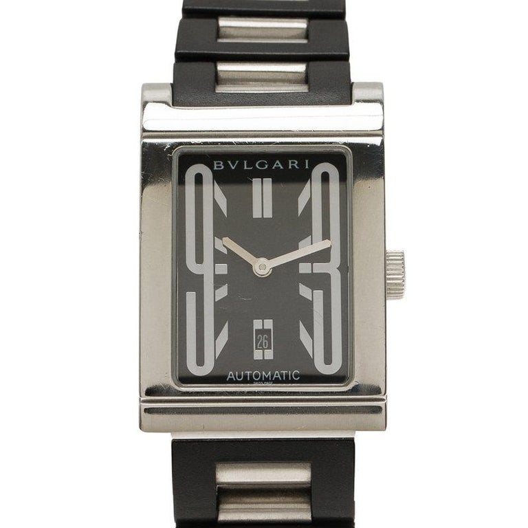 Bvlgari Black Stainless Steel Rettangolo Men's Wristwatch 27MM For Sale ...