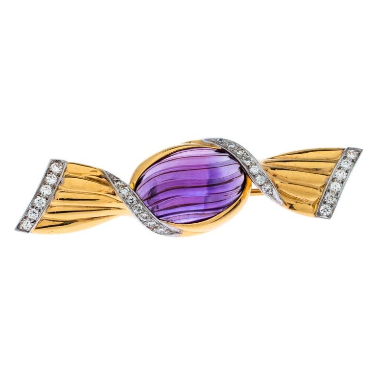 Bvlgari Bon Bon Wrapped Candy Amethyst Diamond 18k Yellow Gold Pin ...