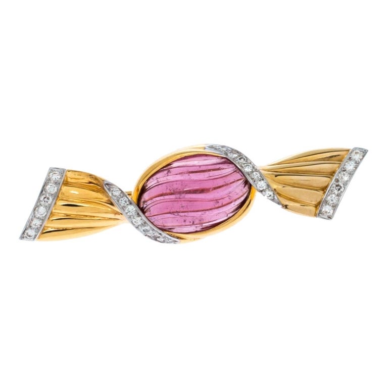 Bvlgari Bon Bon Wrapped Candy Tourmaline Diamond 18k Yellow Gold Pin ...