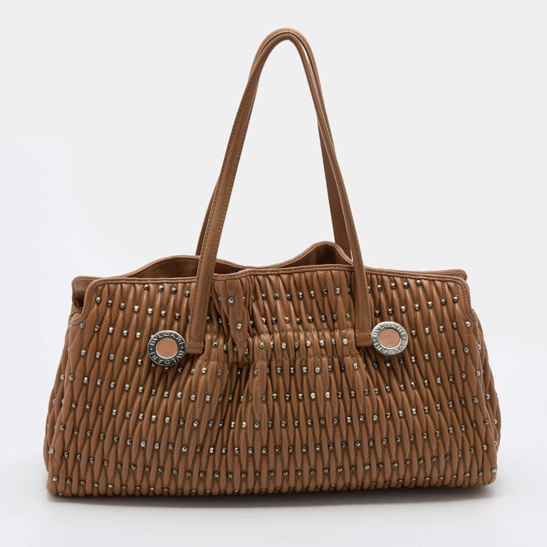 Bvlgari Brown Leather Monte Plisse Satchel For Sale at 1stDibs