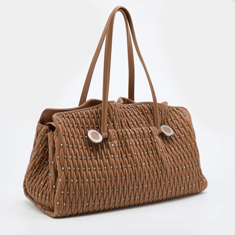 Bvlgari Brown Leather Monte Plisse Satchel For Sale at 1stDibs
