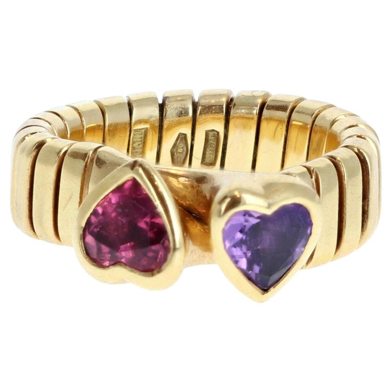 Bvlgari Bulgari 18k Yellow Gold Tourmaline and Amethyst Tubogas Heart ...