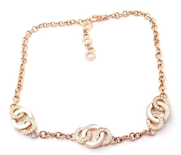 Bvlgari Bulgari Diamond Mother of Pearl Rose Gold Link Necklace at 1stDibs