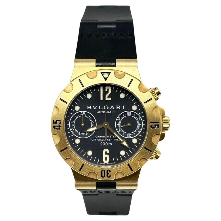 Bvlgari Bulgari SC 38 G Diagono Scuba 18K Gold Black Rubber Box Booklet ...