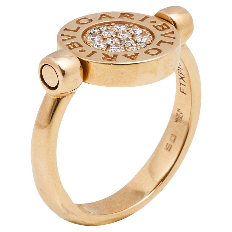 Bvlgari Bvlgari Diamond Jade 18K Rose Gold Flip Ring Size 50 at 1stDibs