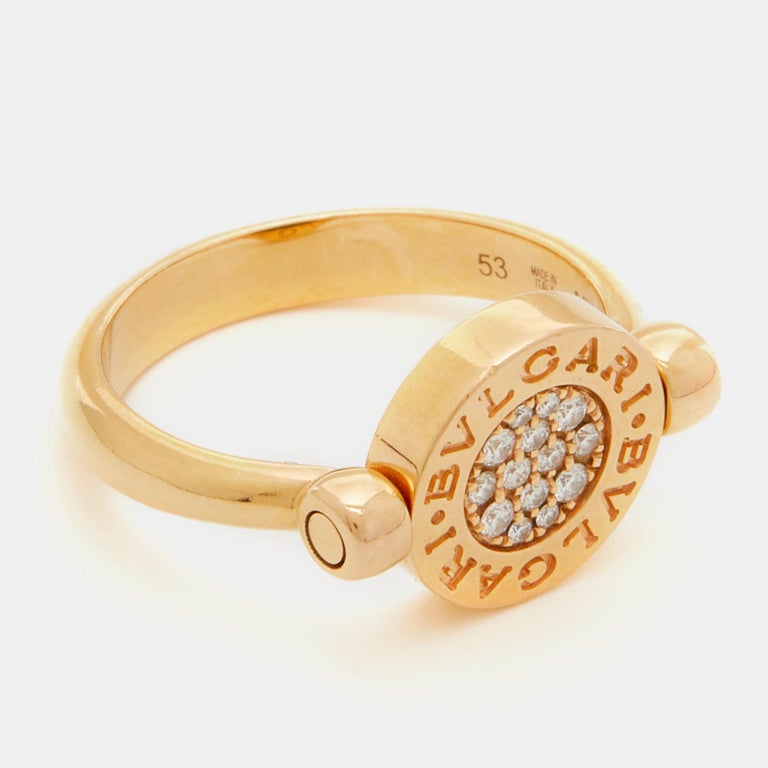 Bvlgari Bvlgari Jade Diamonds 18k Rose Gold Flip Ring Size 53 For Sale ...