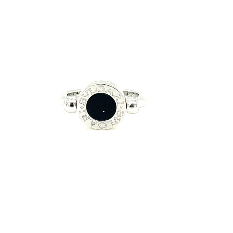 Bvlgari Bvlgari Onyx Diamonds 18k White Gold Flip Ring For Sale at 1stDibs