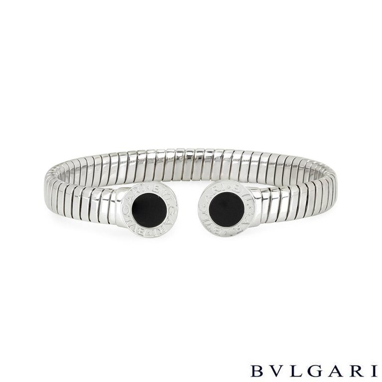 Bvlgari Bvlgari Steel and Onyx Cuff Bracelet For Sale at 1stDibs