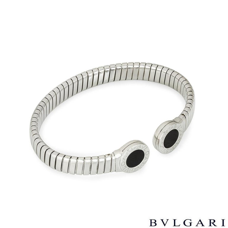 Bvlgari Bvlgari Steel and Onyx Cuff Bracelet For Sale at 1stDibs