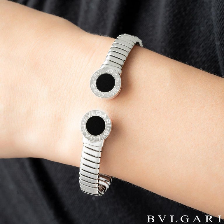 Bvlgari Bvlgari Steel and Onyx Cuff Bracelet For Sale at 1stDibs