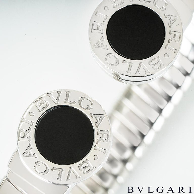 Bvlgari Bvlgari Steel and Onyx Cuff Bracelet For Sale at 1stDibs
