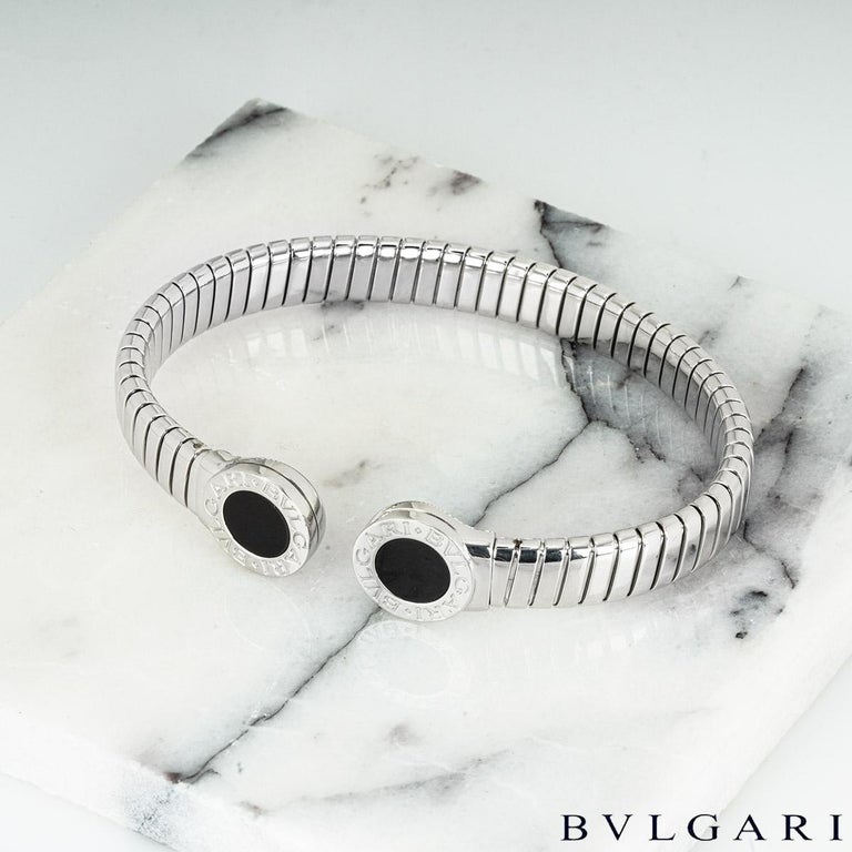 Bvlgari Bvlgari Steel and Onyx Cuff Bracelet For Sale at 1stDibs
