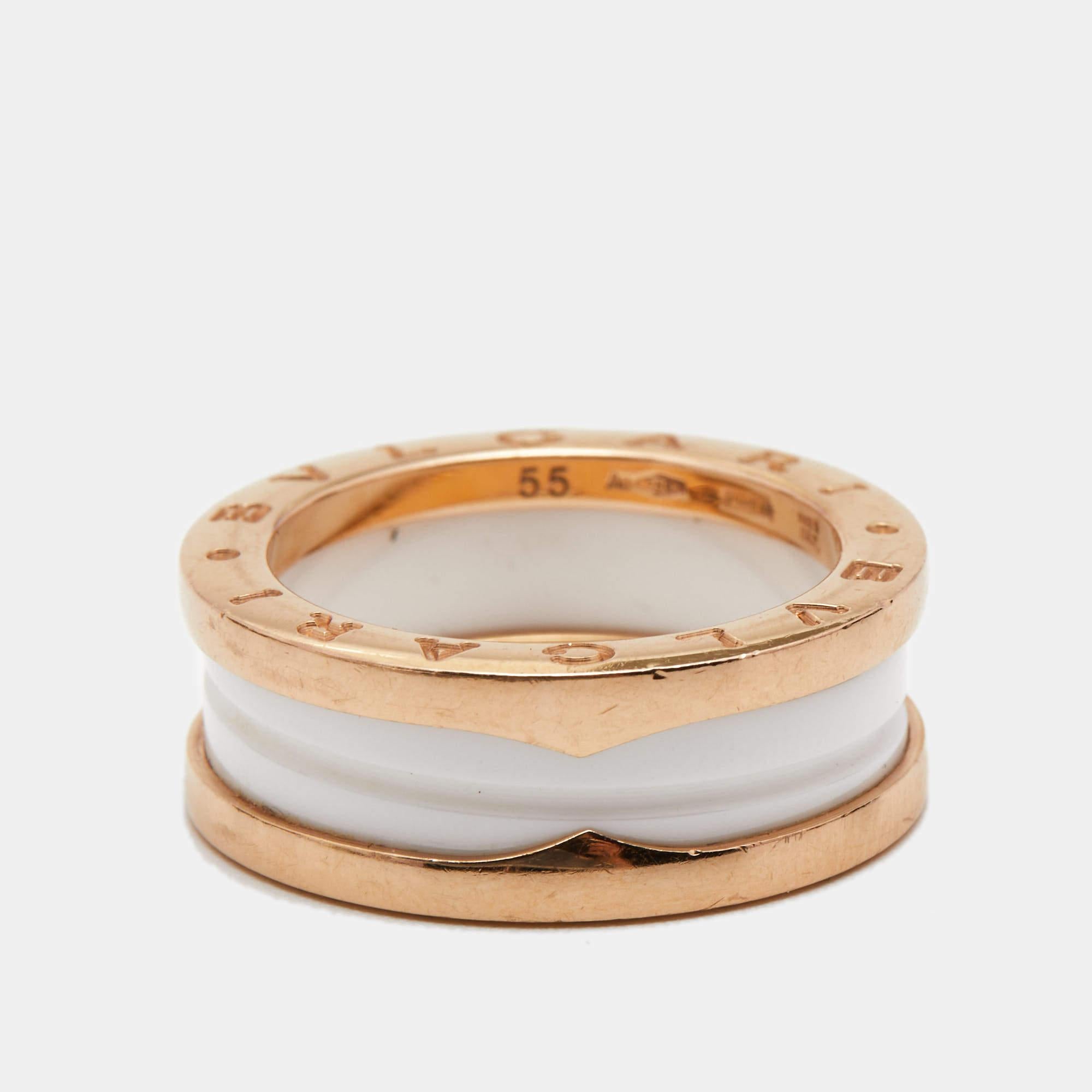 Bvlgari B.Zero1 2-Band White Ceramic 18k Rose Gold Band Ring Size 55 at 1stDibs | size 30 ring ...