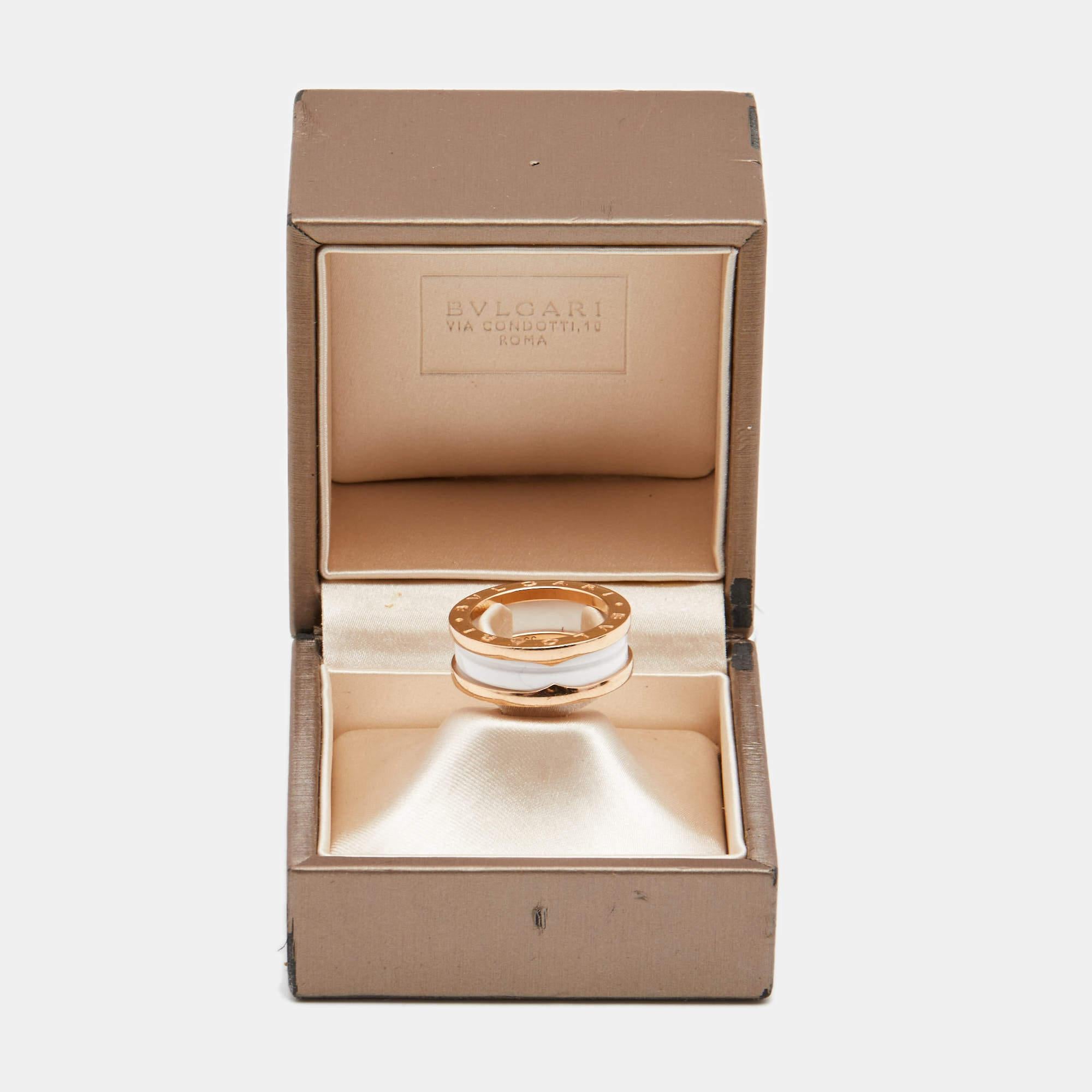 Bvlgari B.Zero1 2-Band White Ceramic 18k Rose Gold Band Ring Size 55 at ...