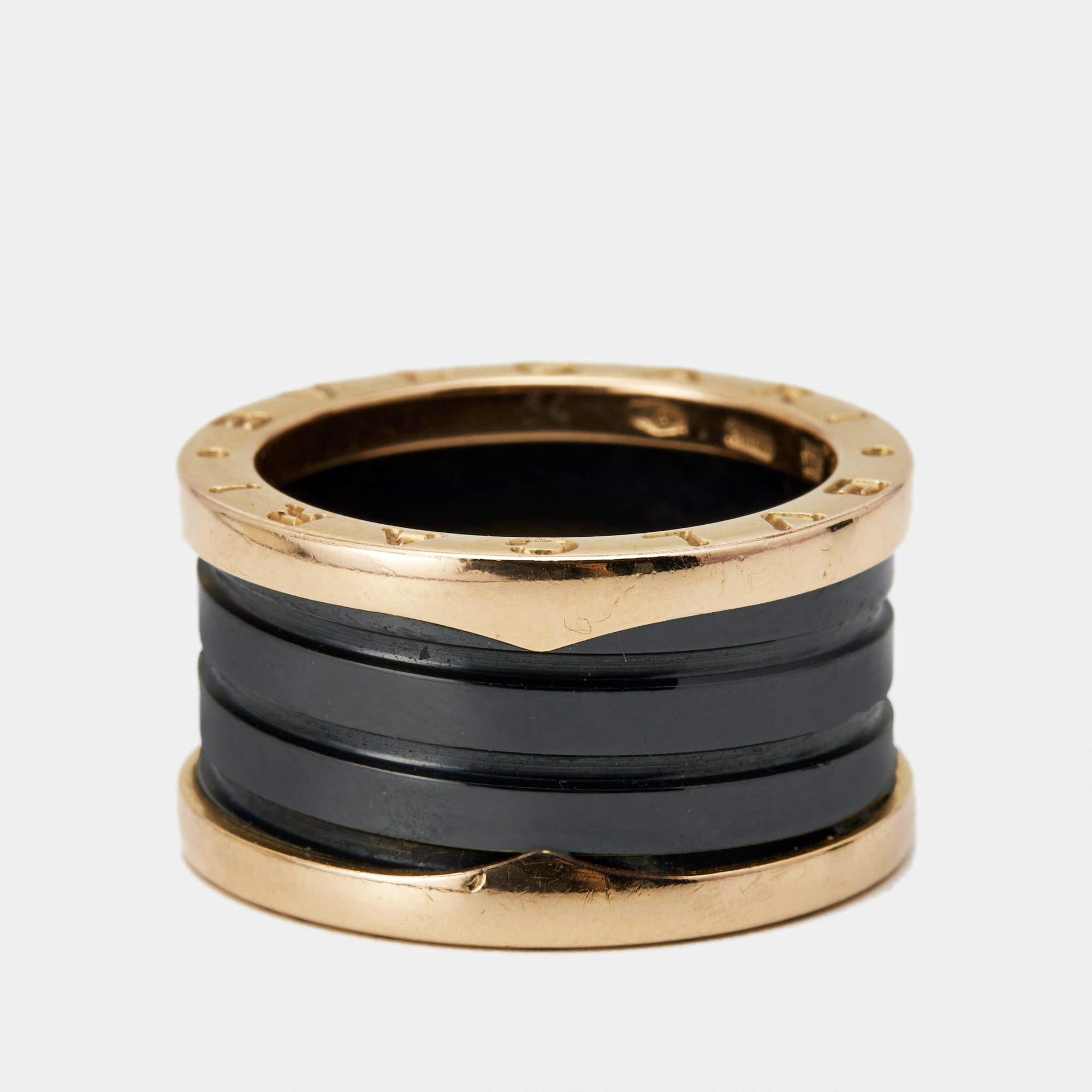 Bvlgari B.Zero1 4-Band Ceramic 18k Rose Gold Ring Size 54 For Sale at 1stDibs