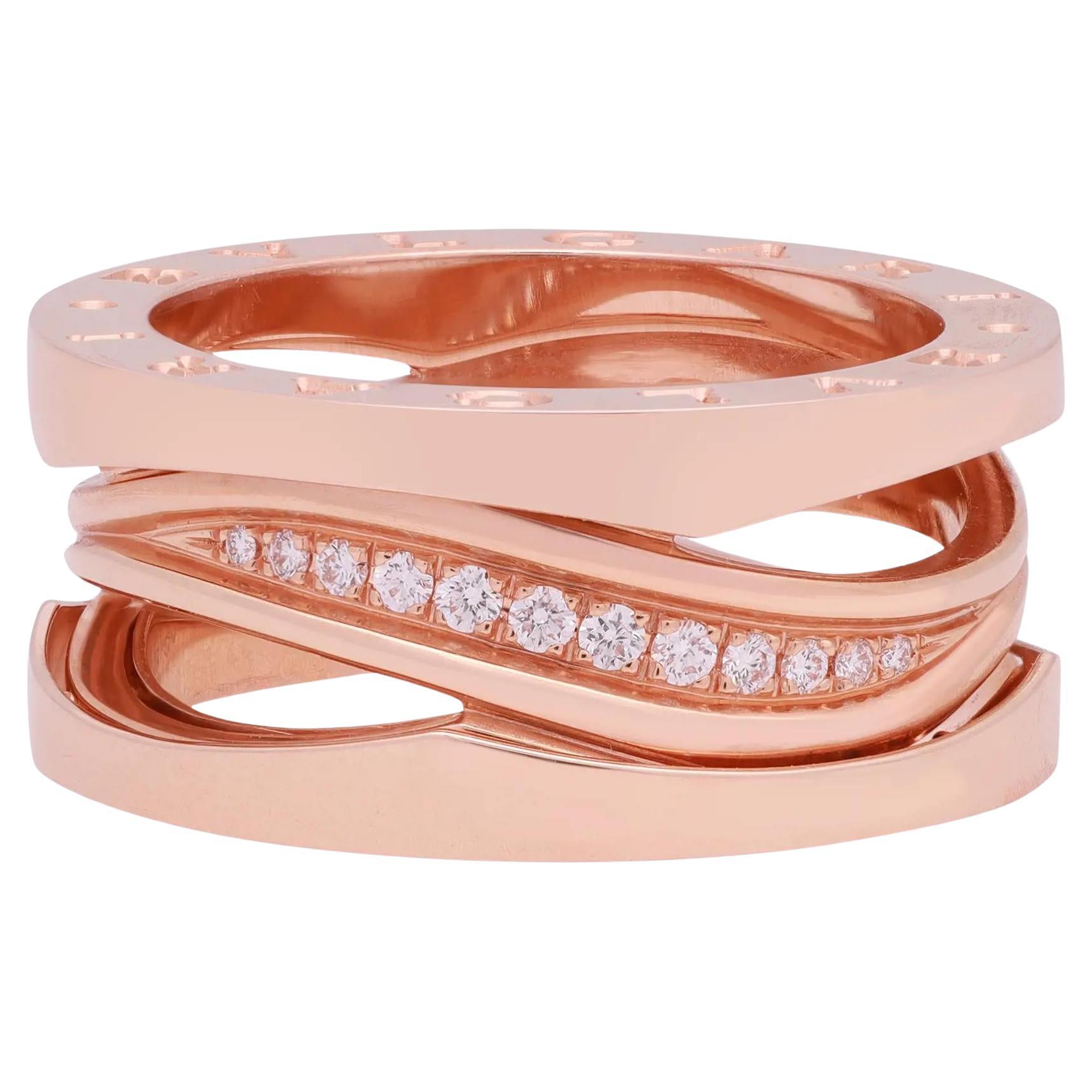 Bulgari B-Zero Pave Diamond Three Band Rose Gold Ring at 1stDibs