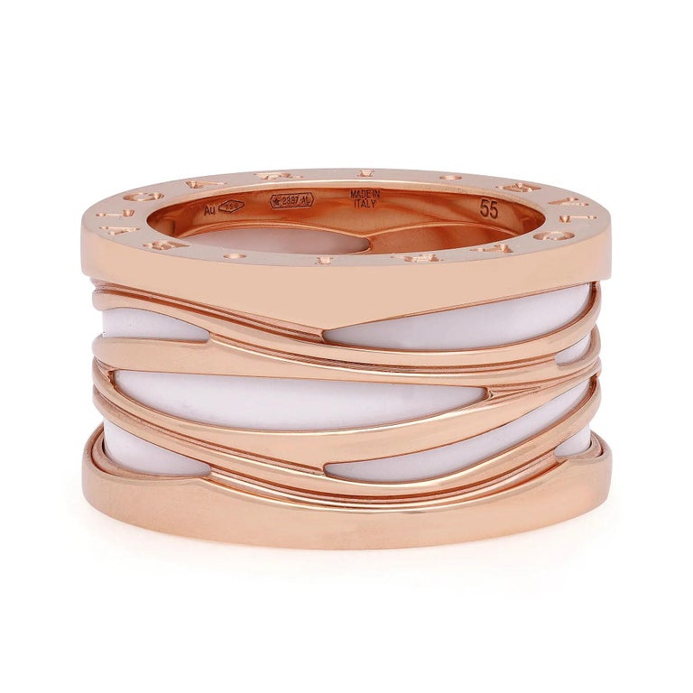 Bvlgari B.Zero1 Design Legend Ring 18K Rose Gold and White Ceramic Size ...