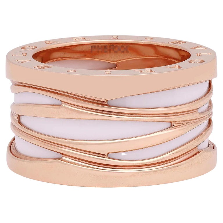 Bvlgari B.Zero1 Design Legend Ring 18K Rose Gold and White Ceramic Size ...