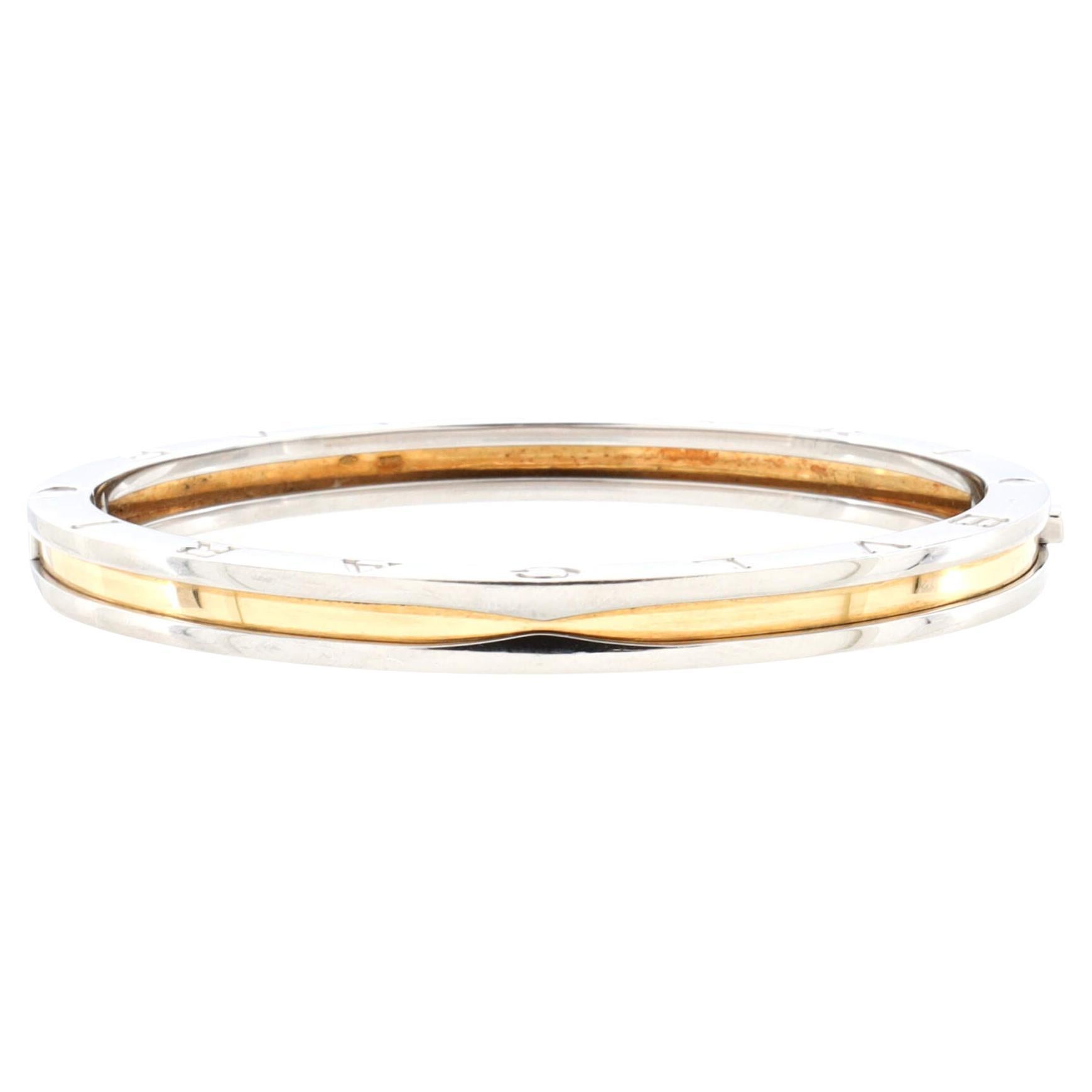 Bulgari B-Zero Yellow Gold and Stainless Steel Bangle Bracelet at 1stDibs