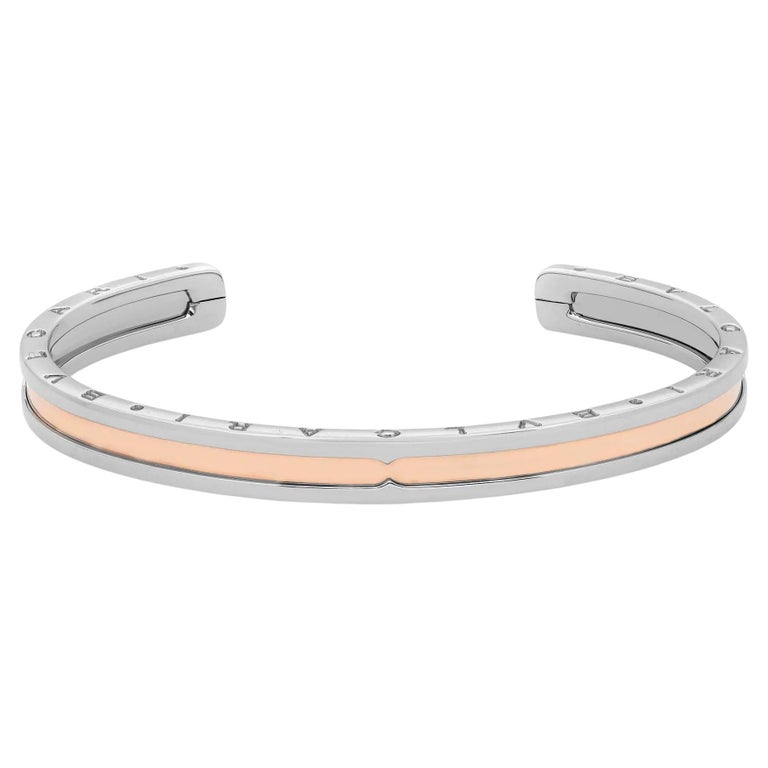 Bvlgari B.Zero1 Open Cuff Bangle Bracelet 18K Rose Gold and Stainless ...