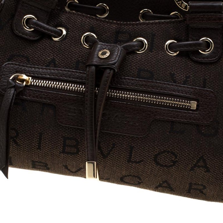 Bvlgari Dark Brown Signature Fabric and Leather Shoulder Bag For Sale ...