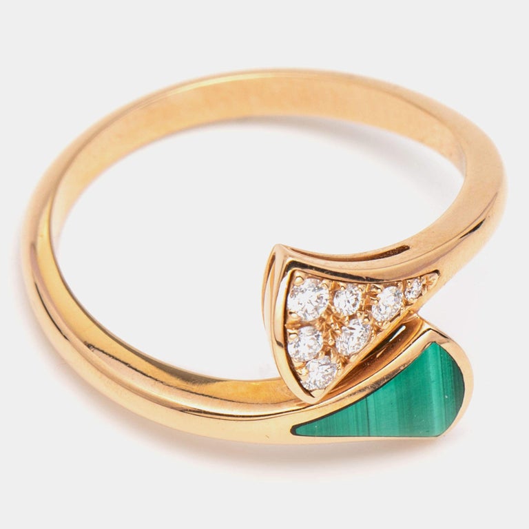 Bvlgari Divas' Dream Malachite Diamond 18k Rose Gold Ring Size 54 For ...