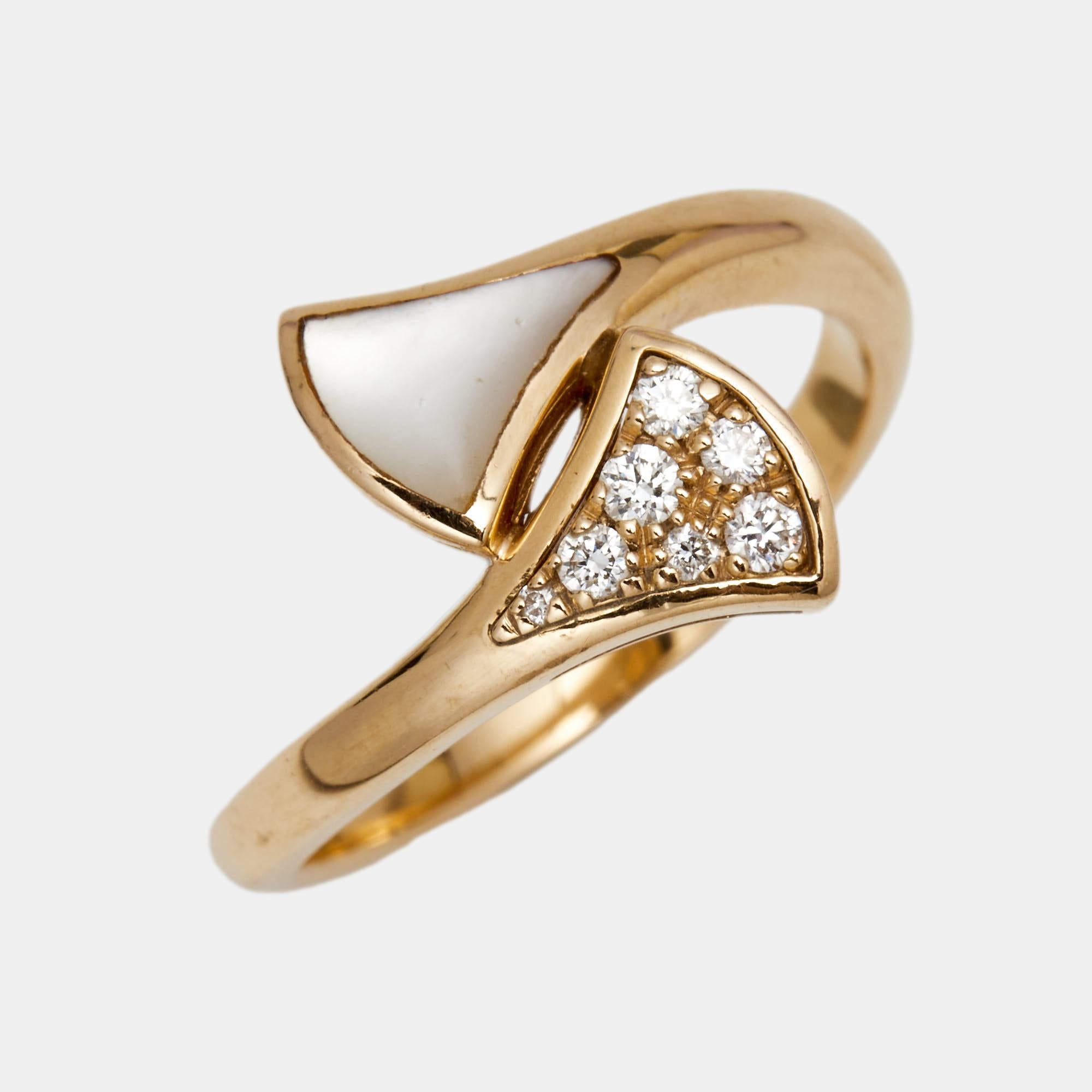 Bvlgari Divas' Dream Mother of Pearl Diamonds 18k Rose Gold Ring Size ...