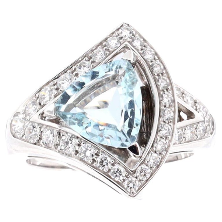 Bvlgari Diva's Dream Ring 18k White Gold with Diamonds and Aquamarine ...