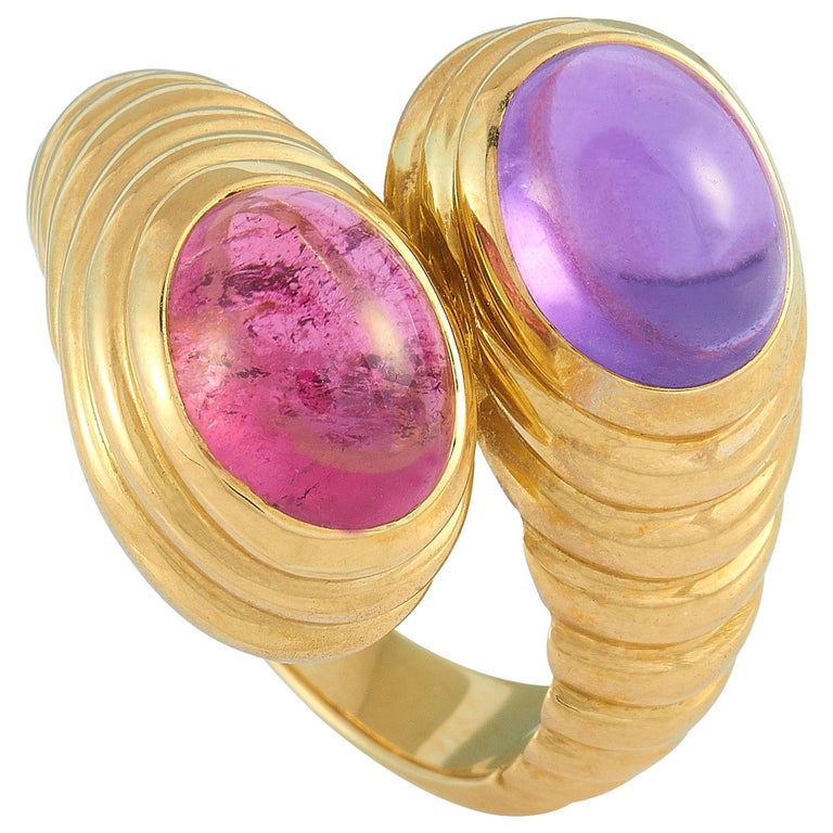 Bvlgari Doppio Amethyst and Tourmaline Yellow Gold Ring at 1stDibs