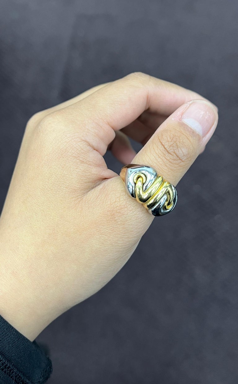 Bvlgari Doppio Cuore Two Tone Gold Ring For Sale at 1stDibs