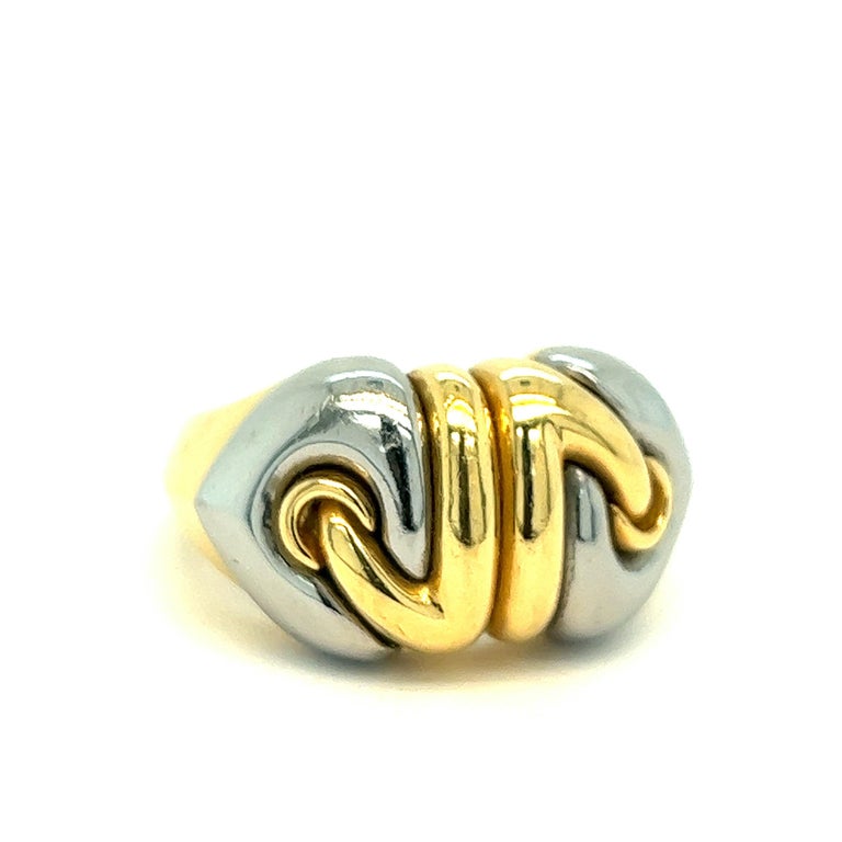 Bvlgari Doppio Cuore Two Tone Gold Ring For Sale at 1stDibs